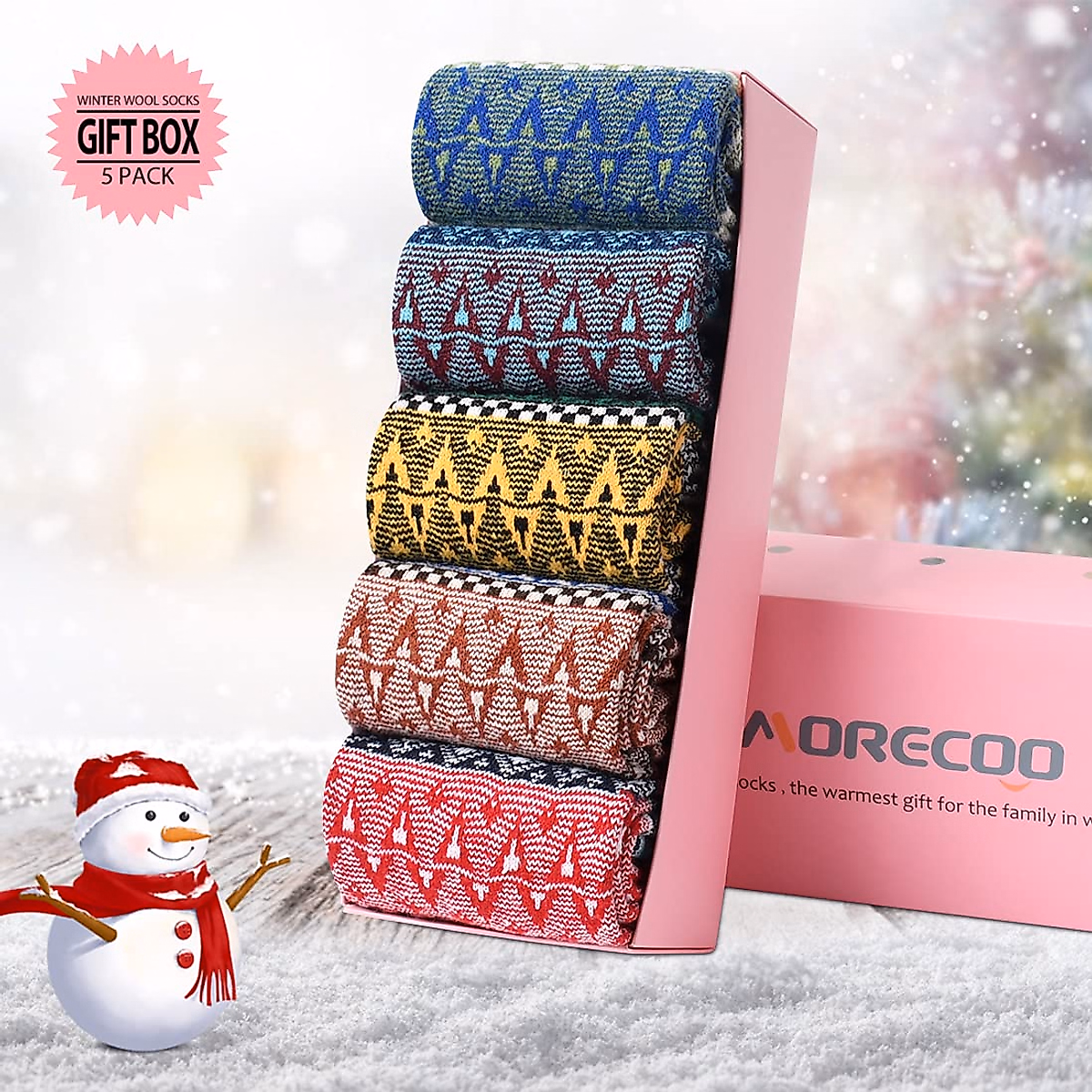 MORECOO Womens Wool Socks - Christmas Gifts for Women - Thick Cozy Winter Socks for Women Soft Warm Casual - Gifts Fuzzy Socks for Women 5 Pairs