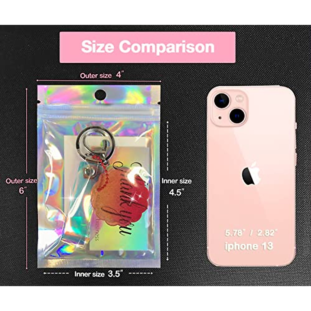 Trunple 100 Pcs Holographic Resealable Packaging Bags for Small Business Supplies, Cute Small Plastic Color Smell Proof Ziplock Foil Pouch Baggies for Lip Gloss Soap Party Food Storage (4x6 inch)