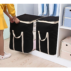 MISSLO King Comforters Storage Bag 120L for Blankets Clothes Sweaters Beddings Organizer with Reinfored Handles Non-Metal Fabric Storage Bin Organizer, Black