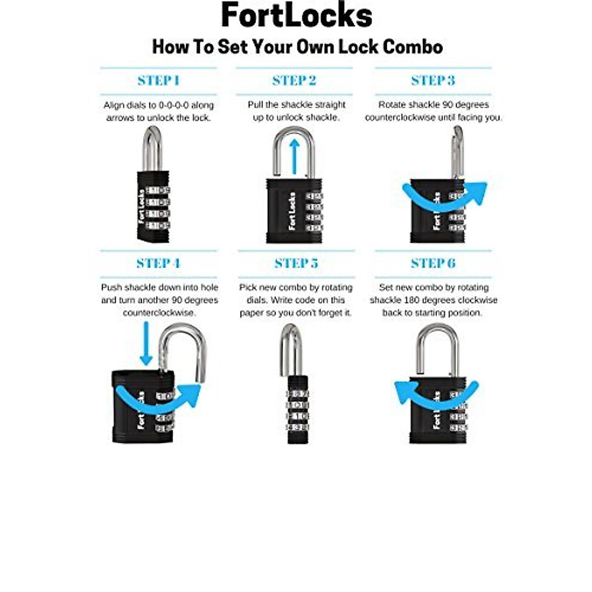 FortLocks Padlock - 4 Digit Combination Lock for Gym Outdoor & School Locker, Fence, Case & Shed – Heavy Duty Resettable Set Your Own Combo – Waterproof & Weatherproof (1 Pack - Orange)