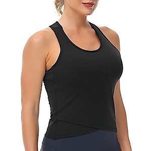 Women’s Racerback Workout Tank Tops with Built in Bra Sleeveless Running Yoga Shirts Slim Fit (Medium, Black)