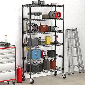 Hodonas Wire Shelving Unit with Wheels, 6-tier Metal Shelving with Adjustable Storage Shelves Freestanding Sturdy Metal Wire Storage Shelf Organizer Rack for Pantry Garage Kitchen, 36"W x 14"D x 75"H