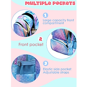 BLUEFAIRY Girls Backpack with Lunch Box Set Mermaid School Bag Set for Kids Elementary Primary School Book Bags Back to School Bookbags for Childs Lightweight Mochila para Niñas Cute Gifts Aged 4-8