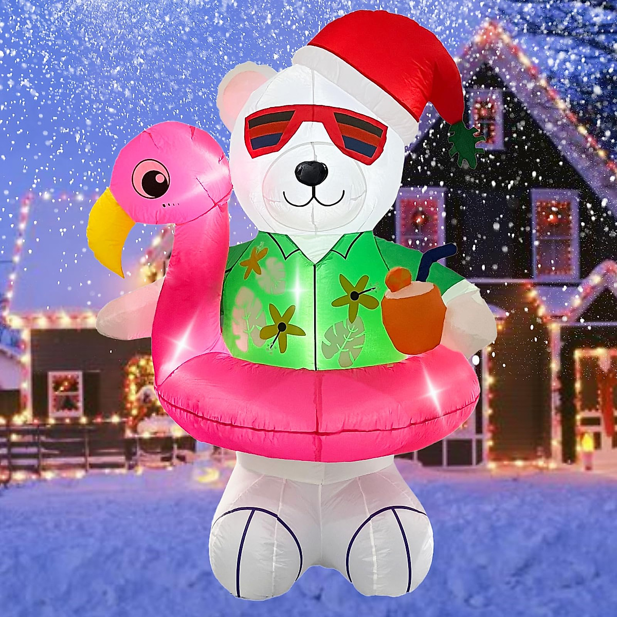 Kofero Christmas Inflatables Outdoor Decorations 6FT Hawaii Polar Bear Cute Blow up Xmas Decoration with Led Lighted Inflatable Yard Décor for Indoor Outside Holiday Party Garden Lawn