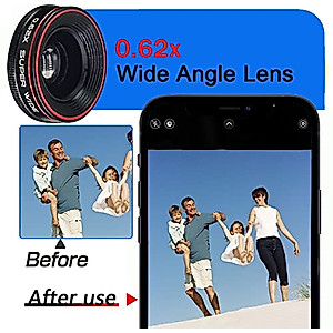 Phone Camera Lens, Clip on Cell HD Phone Super Wide Angle Lens kit, 0.62X Super Wide Angle Lens, for Most iPhone Android Samsung Phones and Smartphones