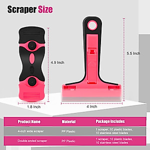 THINKLEARN Razor Blade Scraper Tool, 2Pcs Pink Razor Scraper with 40Pcs Replacement Blades, Glass Scraper for Removing Decals, Tint, Stickers, Labels, Caulk, Adhesive from Window, Oven, Stove Top