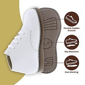 FOOTMATES Todd Lace-Up Bootie Leather Toddler and Baby Walking Shoes with Wide Toe Box and Custom-Fit Insoles, Non-Marking Outsoles, White - 3 Infant (0-12 months)