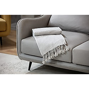 Soft Textured Lightweight Chenille Throw Blanket with Fringe for Travel Bed Sofa and Couch, Light Grey 50 x 60 Inches