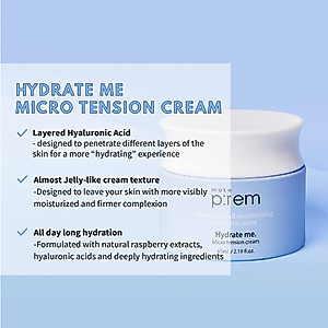 MAKEPREM Hydrate Me Micro Tension Cream Moisturizing Water Cream Hydrate Smooth No-Sticky - Dry Extra-Dry Sensitive Oily Aging Acne-prone Skin Hyaluronic Acid Raspberry 2.19 Fl Oz Korean Skincare.