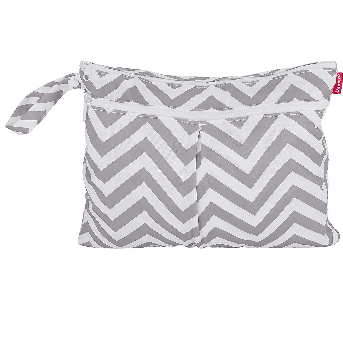 Damero 3pcs Travel Wet and Dry Bag Organizer with Handle for Cloth Diaper, Pumping Parts, Swimsuit and More, Easy to Grab and Go, Gray Chevron