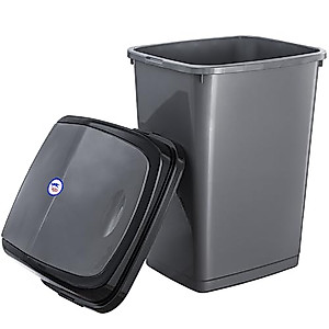 Superio Kitchen Trash Can 13 Gallon with Swing Lid, Plastic Tall Garbage Can Outdoor and Indoor, Large 62 Qt Recycle Bin and Waste Basket for Home, Office, Garage, Patio, Restaraunt (Grey/Black)