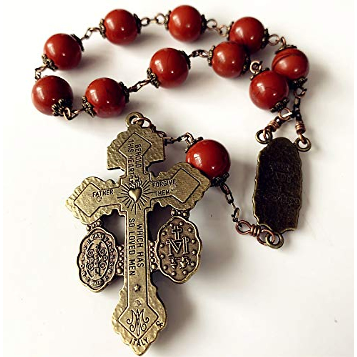 elegantmedical car rosary Carnelian Beads Catholic Prayer one decade rosary bracelet Bronze Pardon cross Gift
