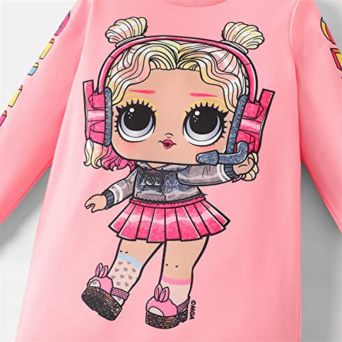 L.O.L. Surprise! Little Girls Skater A-Line Dress Long Sleeve Crewneck Sweatshirt Dress 5Y-12Y Pink