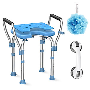 Medhelp Shower Chair with Arms for Inside Shower - Heavy Duty Shower Bench with Cutout Seat - Upgraded Stainless Steel Adjustable 450 lb Bathtub Stool for Seniors, Elderly, Handicap, Disabled