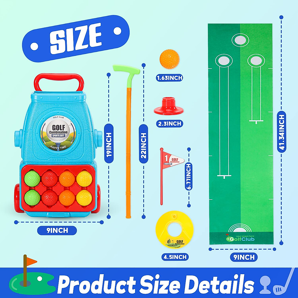 BELLOCHIDDO Toddler Golf Set - Kids Golf Clubs with 8 Balls, 4 Golf Sticks, 2 Practice Holes ＆ a Putting Mat, Indoor & Outdoor Ball Game Play Set Sport Toys Gift for 3 4 5 6+ Year Old