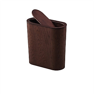 TOMYEUS Trash Garbage Can Oval Push Type Wooden Toilet Bathroom Trash Can with Lid Nordic Style Living Room Bedroom Narrow Waste Bin with Lid (Color : C)