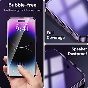 WSKEN for iPhone 14 Pro Max Privacy Screen Protector, [Auto-Dust Removal] 28 Degree Anti Spy Anti-Blue Light 2.5D Full Coverage HD Tempered Glass Film with Dust Clean Easy Installing House,2 Pack