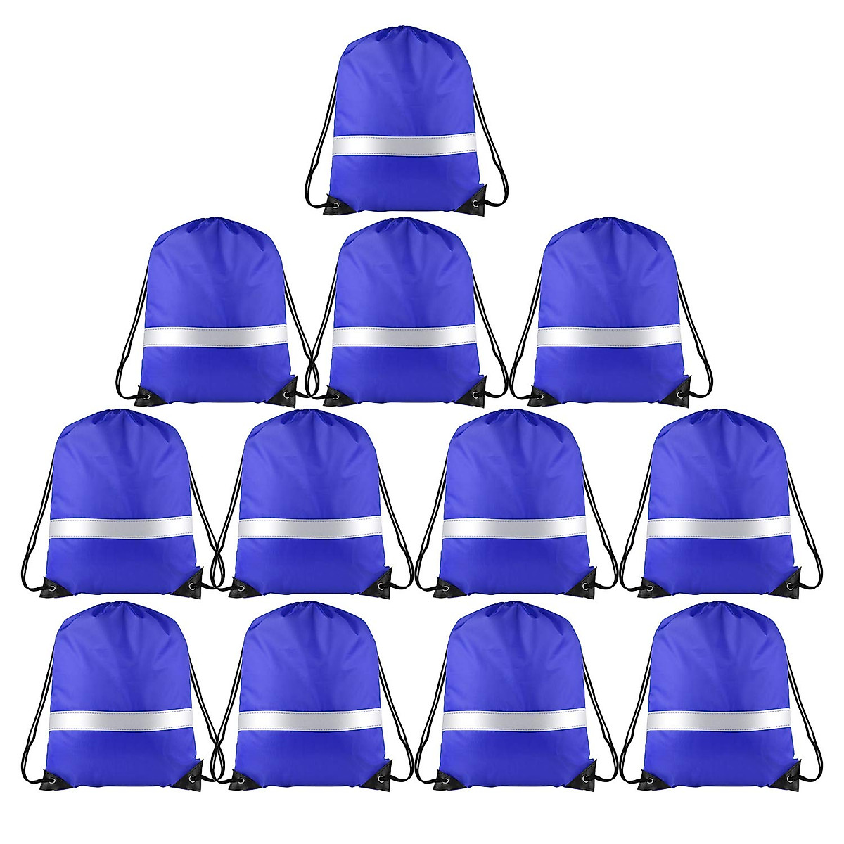 KUUQA 12 Pack Drawstring Backpack Bag with Reflective Strip, String Backpack Cinch Sack Bag for Yoga Sport Gym Traveling (Blue)
