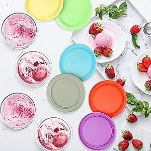 FENKOA Ice Creami Replacement Containers 4 Pack with 6 Colors Lids,Compatible with Ninja NC501 NC500 Series Deluxe Creami Maker, 24 oz Creami Pint Containers, Deluxe Ice Cream Pints and Lids (Yellow, Green,Blue Grey Orange Purple)