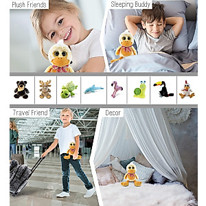 DolliBu Plush Duck Stuffed Animal - Soft Fur Huggable Sitting Yellow Duck, Adorable Playtime Duck Plush Toy, Cute Lake Bird Cuddle Gift, Super Soft Plush Doll Animal Toy for Kids & Adults - 9 Inches