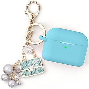 Case for Airpods Pro 2nd Generation - VISOOM Bling Airpods Pro 2 Cases Cover Women Silicone iPods Pro 2 Earbuds Wireless Charging Case Girl Glitter Keychain for Apple Airpod Gen Pro 2 Blue