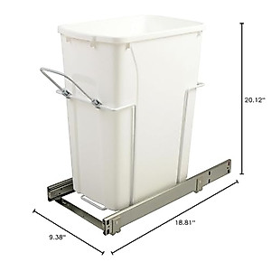 Knape & Vogt FE SCB10-1-35WH Single 20 Quart Soft-close, 9-3/8" X 18-13/16" X 20-1/8" Bottom-mount Waste & Recycling Bins
