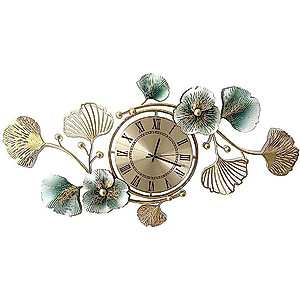 Clock for Living Room，Metal Large Wall Clock for Living Room，Big Clocks for Wall Living Room Ginkgo Leaf Design Wall Clock Silent Non Ticking，33 Inch