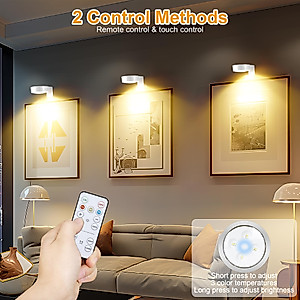 3Pcs Picture Light Battery Operated, Wireless Led Painting Light with Remote Dimmable and Timer, 3 Lighting Modes Art Display Light for Picture Frame Artworking Portrait, Wall Decorative Puck Lights
