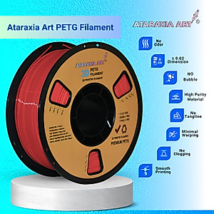 ATARAXIA ART PETG Filament 1.75mm, Black 3D Printer Filaments, 1Kg/2.2lb Tidy Winded Spools, Dimensional Accuracy +/-0.02mm, with Filament Storage Vacuum Bags, Fit FDM 3D Printers, PETG Black 1.75mm