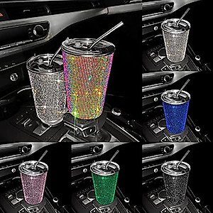 Bling Drink Coffee Mug,zcargel Crystal Drink Cup 20 Oz Stainless Steel Straw Coffee Cup Travel Mug Leak-proof Insulated Coffee Mug With Straw Water Cup Straight Cup For Home Office