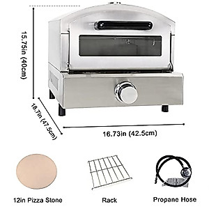 Li Zhen Portable Outdoor Pizza Oven|Propane Gas Fired-Pizza Maker|14in Pizza Stone|Stainless Less|Cooking Pizza Steak Fish Chicken and More|for Outdoor Garden Camping Party| Silver