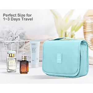 Luxtude Small Hanging Toiletry Bag for Women, Water-resistant Travel Toiletry Bag with Hanging Hook, Portable Toiletry Travel Organizer Bag for Toiletries, Shower, Bathroom, Cosmetics etc.(Blue)