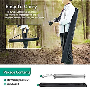 Heavy Duty Light Stand Photography: Stainless Steel - Takerers 9.2ft/110inch Adjustable Tripod stands with Spring Cushioned, 1/4" to 3/8" Universal Screw, Carry Bag for Softbox, Strobe(Max Load: 22lb)