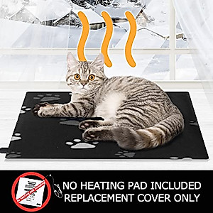 Rest-Eazzzy Pet Heating Pad Cover, Flannel Soft Heating Pet Mat Cover Indoor, Removable Heating Pad Mat Cover with Paw Print for Pet Dog Cat (Black, Two Covers ONLY)