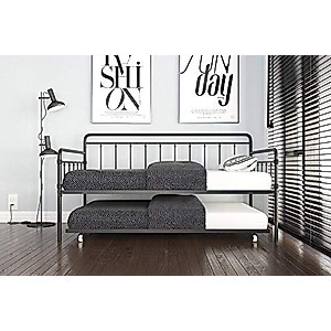 DHP Winston Metal Daybed and Roll Out Trundle, Sturdy Metal Frame, Multifunctional Piece, Black - Twin