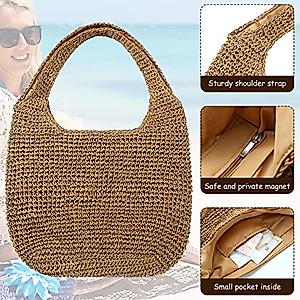Saintrygo Women Straw Beach Bag Bucket Tote Summer Woven Handmade Handbag Shoulder Bag (Stylish Style,15.75 x 11.81 x 14.17 Inches)
