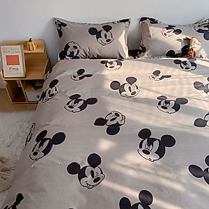HOLY HOME Kid’s Bedding, Cartoon Mouse Duvet Cover Set 4 Piece Birthday Gift Bedclothes (Queen, Grey)