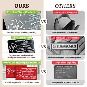 Custom Medical ID Card for Wallet, Aluminum Free Engraving Emergency Contact Card, Personalized Metal Awareness Alert ICE Card for Medic Conditions, Allergies & Identification