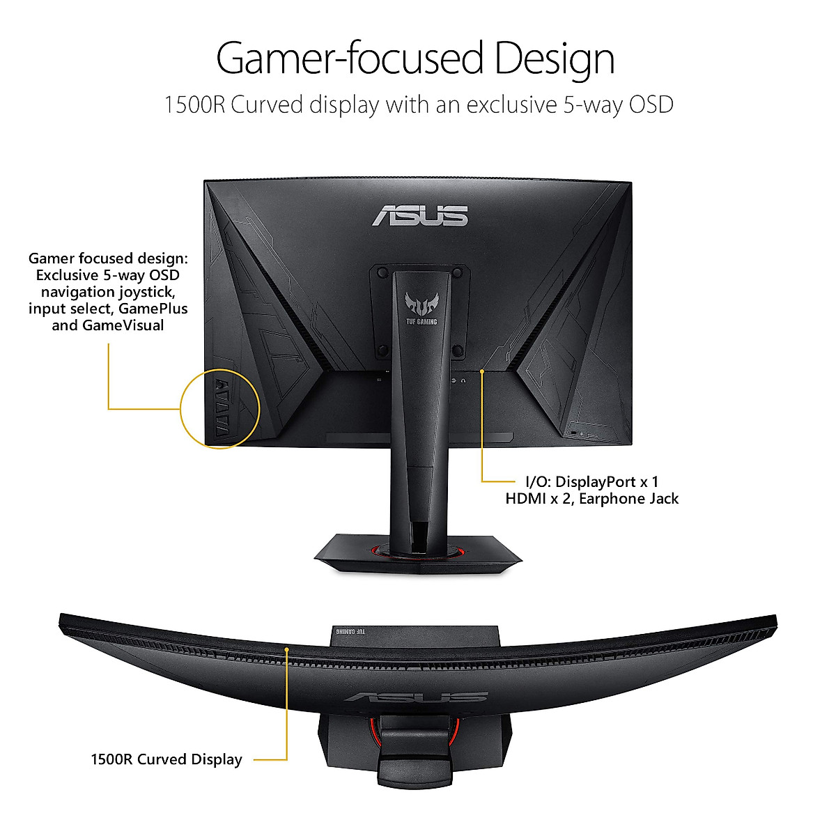 ASUS TUF Gaming VG27VQ 27” Curved Gaming Monitor 165Hz Full HD (1920 X 1080) 1ms Elmb Eye Care DisplayPort HDMI Dual-Link DVI-D (Renewed)