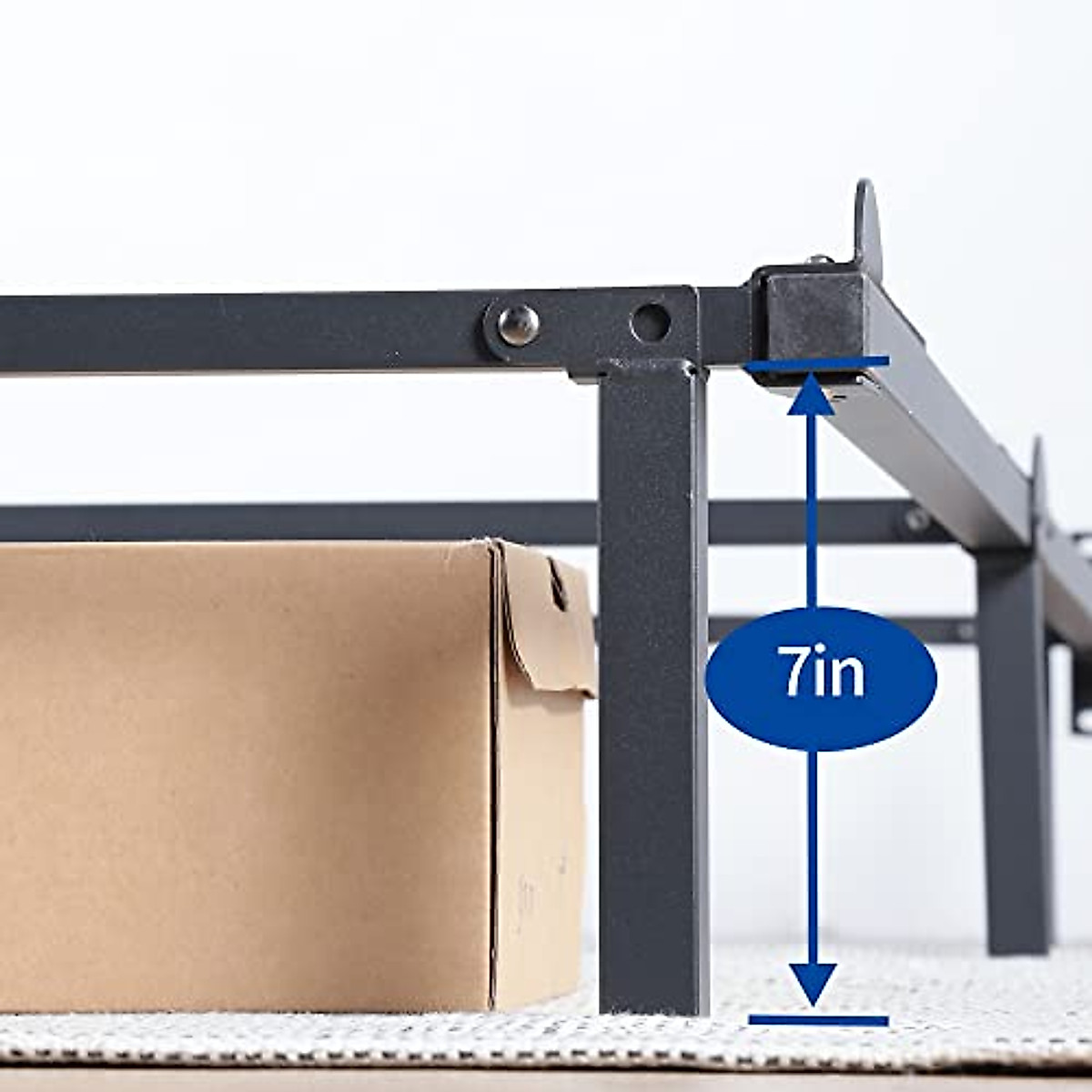 Olee Sleep 7 Inch Dura Metal Compact Steel Bed Frame, Adjustable for Full Queen King, Tool Free, Easy Assembly, Non Slip for Mattress & Box Spring