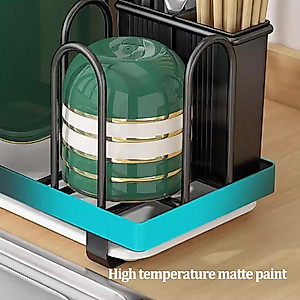 LONONE Dish Drying Rack for Kitchen Counter Dish Racks with Drainer and Glass Holder Kitchen Aid Compact Dish Racks for Kitchen Counter,Green