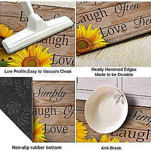 Sunflower Kitchen Rugs and Mats Yellow Sunflower on The Wooden Kitchen Decor Farmhouse Anti Fatigue Mat Non Skid Washable Standing Mat Live Laugh Love Kitchen Rugs17x30+17x47inch