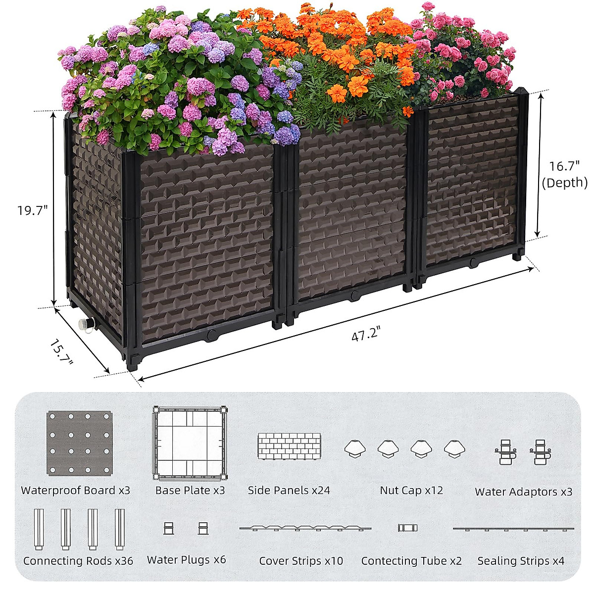 Large Planters for Outdoor Plants - Deepened 20" H, Raised Beds for Gardening Self Watering, Elevated Planter Box with Legs, Rectangular Garden Planters for Outdoor Plants Flowers, 47.2"L x 15.7"W