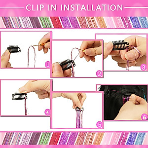 Tototoo Hair Tinsel 3000 Strands With Tools 44 Inch 12 Colors Fairy Hair Tinsel Kit for Girls Glitter Hair Tinsel Strands Kit Heat Resistant Sparkling Shiny Hair Extensions (12 Colors/3000 Stands)