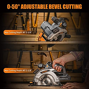 WORKSITE Cordless Circular Saw, 20V MAX 6-1/2 Inch Circular Saw with Electric Brake, 2.0A Battery & Fast Charger, 4000RPM Speed, 2Pcs Blades for Woodworking