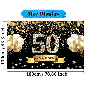 Trgowaul 50th Wedding Anniversary Decorations, Black Gold 50th Anniversary Banner Backdrop, Happy 50 Anniversary Party Supplies Decorations Party Banner Photography Background