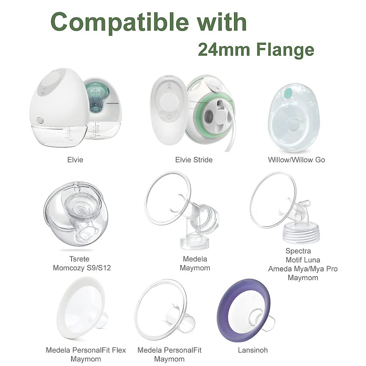 Maymom 13mm Flange Insert Compatible with Elvie Single/Double Electric, Elvie Stride Cup (24mm), Compatible with Medela PersonalFit Flex Shield, Not Original Elvie Replacement Pump Parts
