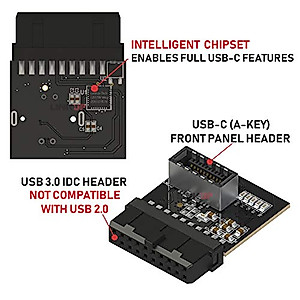 LINKUP - [Active Chip] USB 3.0 (3.2 Gen 1) Internal IDC 20 Pin Motherboard Header to A-Key (Type-E) 20 Pin Female Converter for Type C Panel Mount Adapter