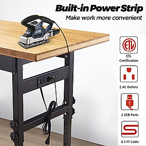 60" Height Adjustable Work Bench Table with Storage, Drawers, Wheels, Power Outlet - Heavy-Duty Garage Work Benches, 2700 LBS Load Capacity Wood Top Workbench for Workshop, Office, Home