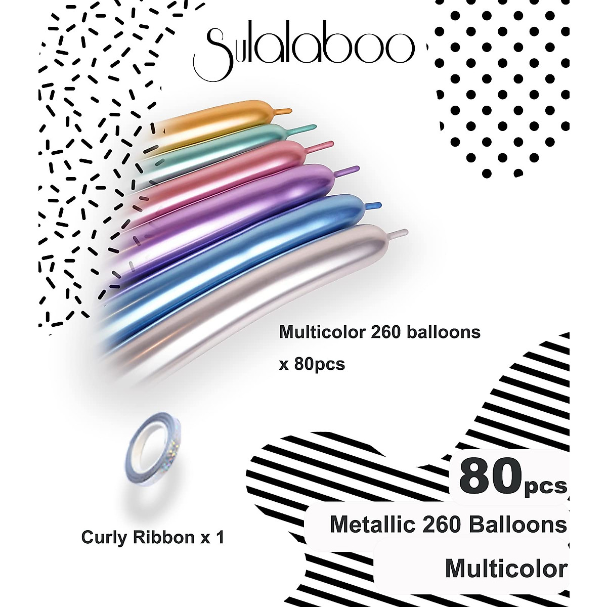 SULALABOO Metallic 260 Balloons 80PCS Multicolored Latex Long Shiny Balloon to Twisting Flowers Animals for Birthday Party Anniversary Wedding or Other Party Events and Festivals